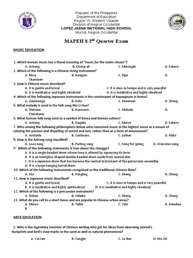 Mapeh 8 2ND Quarter Exam | PDF