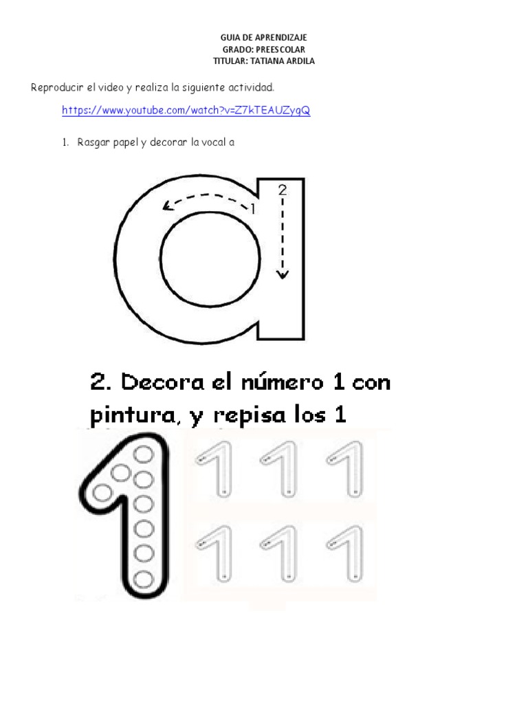 Guia Aprendizaje Preescolar 1 | PDF