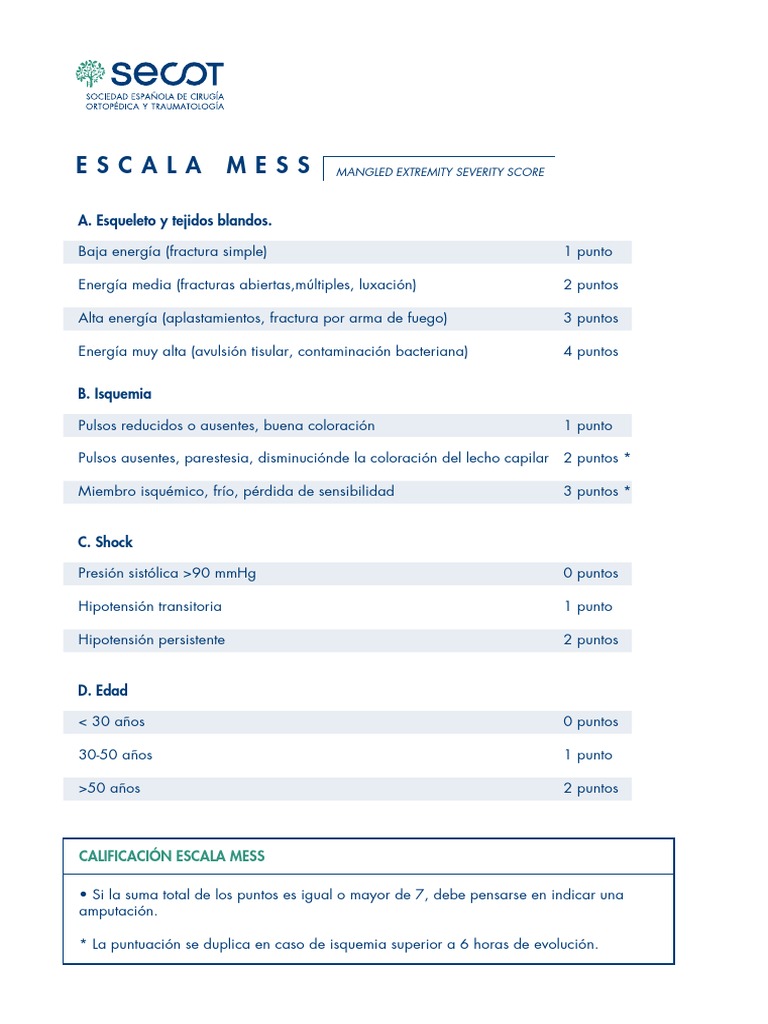 Escala MESS para Amputación y Trauma | PDF