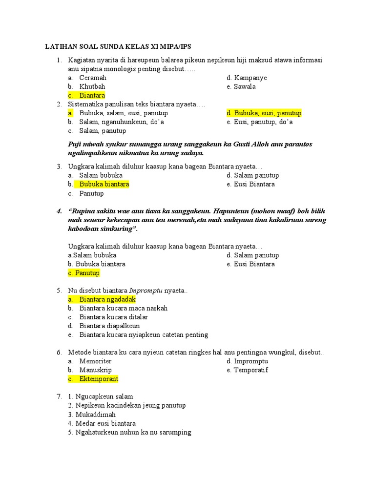 Latihan Soal Sunda Kelas Xi | PDF