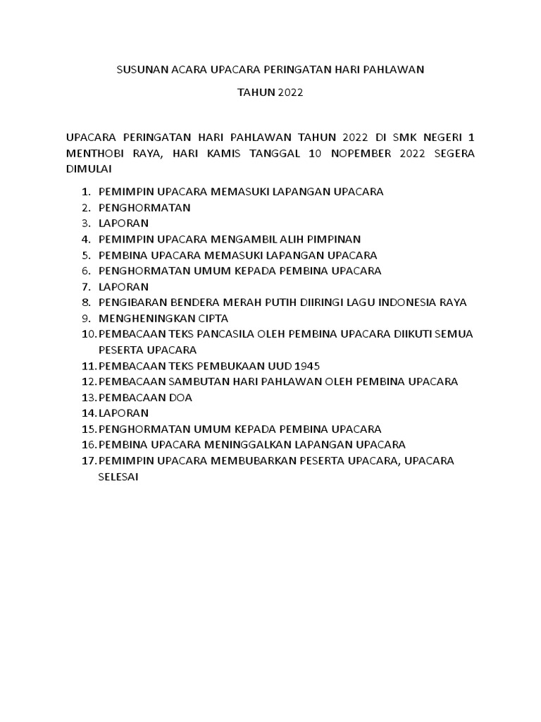 Susunan Acara Upacara Peringatan Hari Pahlawan | PDF
