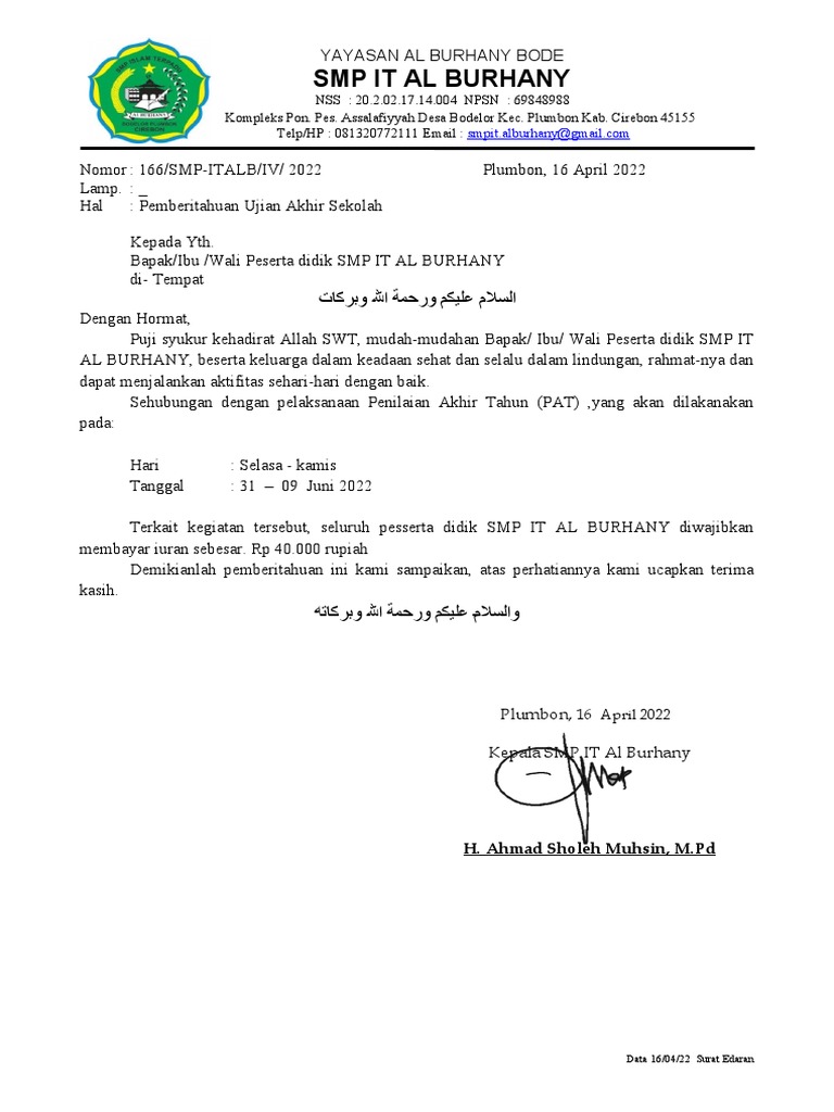 Surat Edaran UAS | PDF