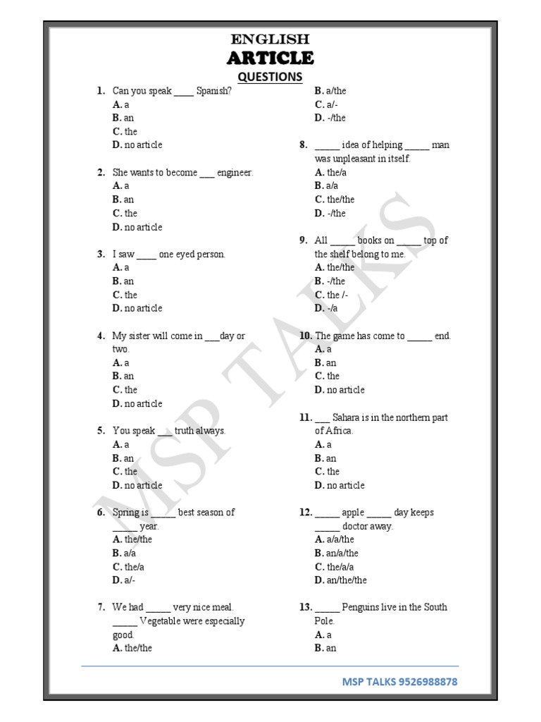 English Article Questions | PDF