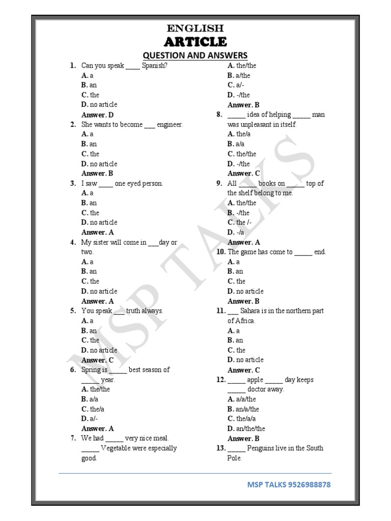 English Article Q& ANS | PDF