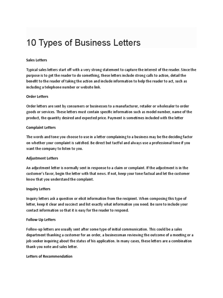 Types of Business Letters Explained | PDF | Employment | Sales