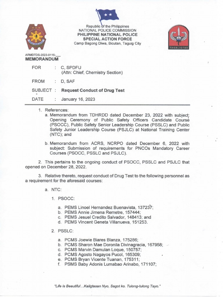 Request Conduct Drug Test NCR FCG740 | PDF