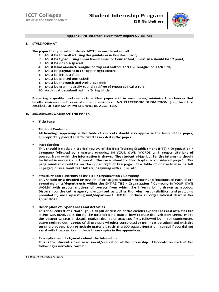 ICCT 2015 SIP Internship Summary Report Guidelines | PDF
