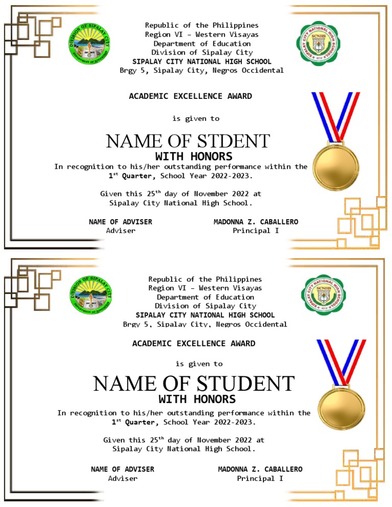 Cert For Honors Letter Format | PDF