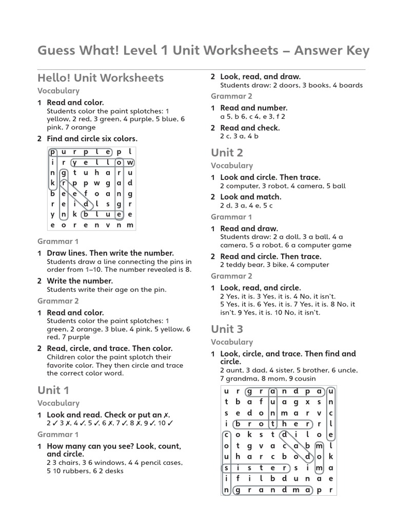 Guess What - 1 - AE - Worksheets - Answer - Keys | PDF | Vocabulary