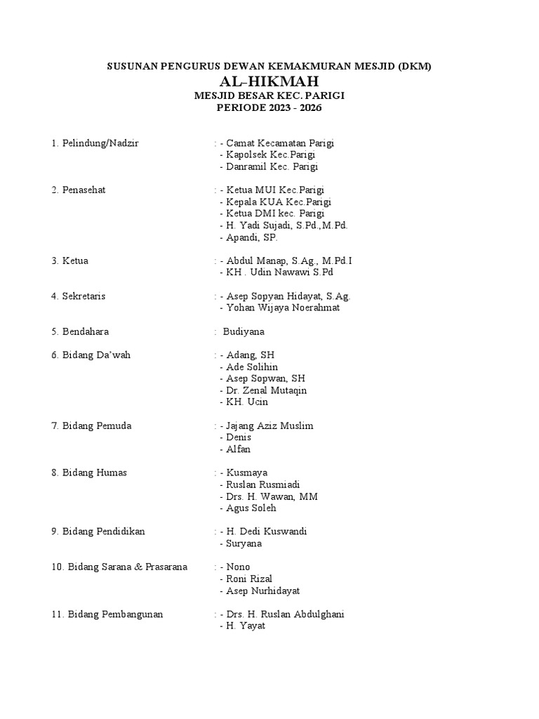 Susunan Pengurus Dewan Kemakmuran Mesjid (DKM) | PDF
