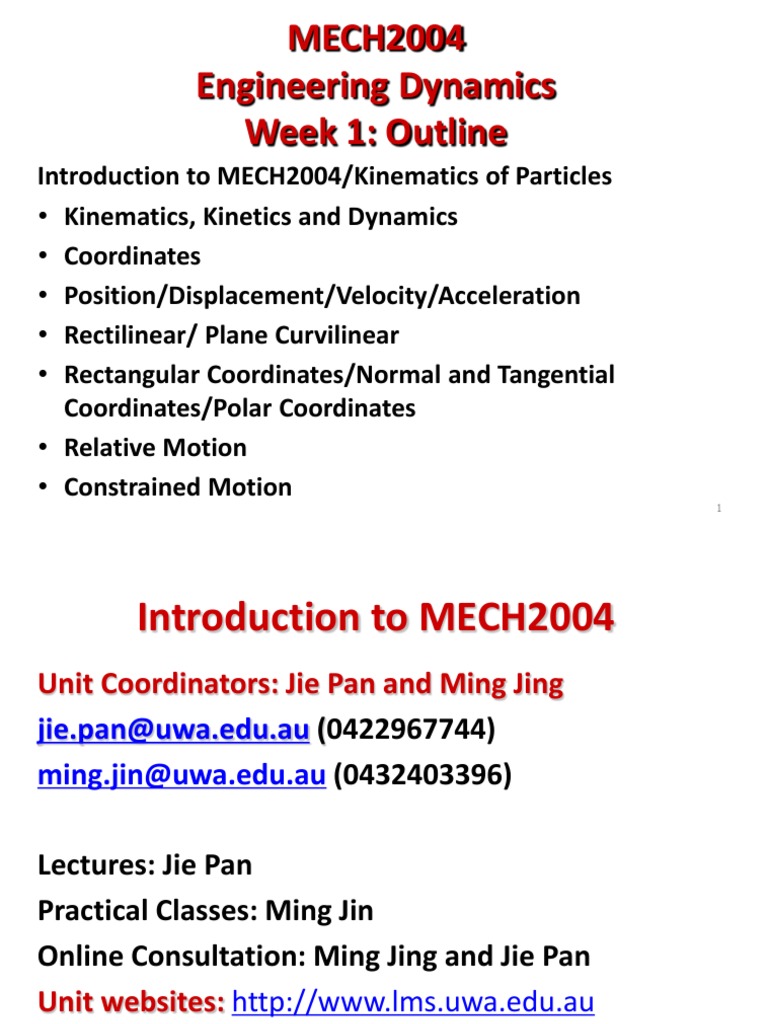 MECH2004 Engineering Dynamics Week 1 | PDF | Kinematics | Acceleration
