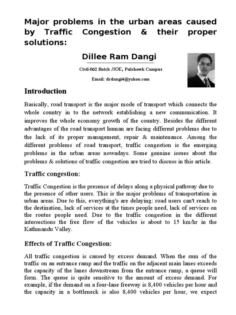 Major Problems in The Urban Areas Caused by Traffic Congestion | PDF ...