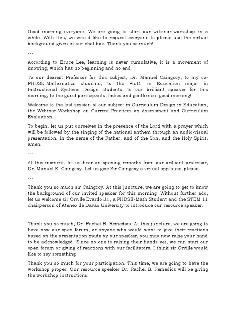 Program Script | PDF | Pedagogy | Education Theory