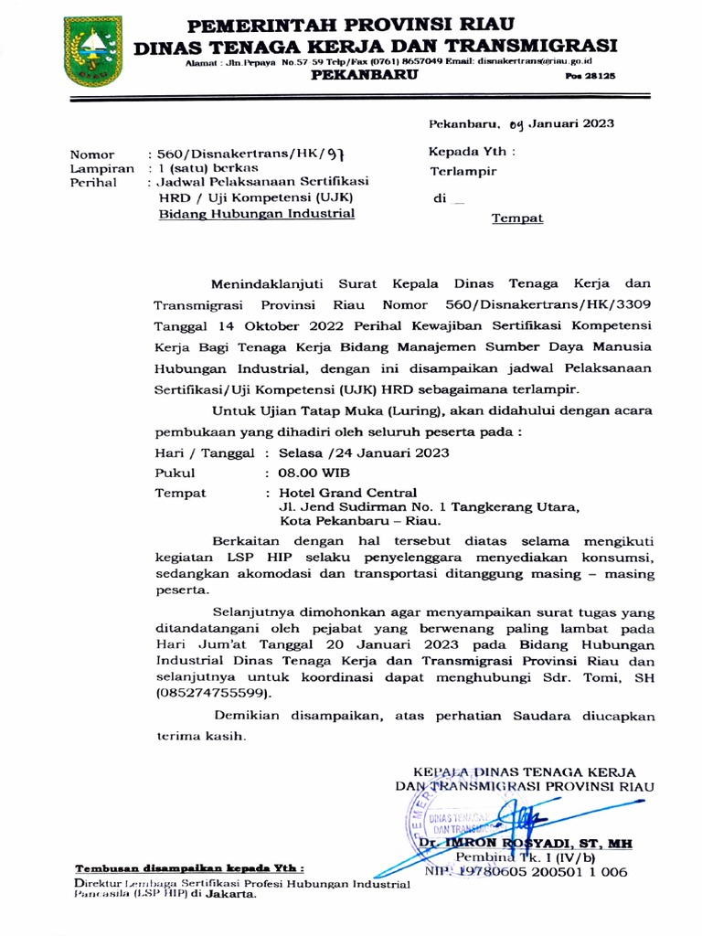 Jadwal Pelaksanaan Sertifikasi Dan UJK HRD-6 | PDF