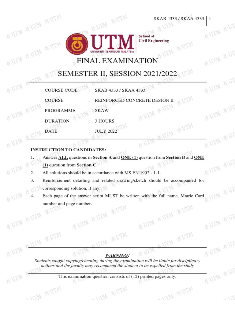 2021-22-S2 FINAL SKAB 4333 - Sect A | PDF | Stairs | Beam (Structure)