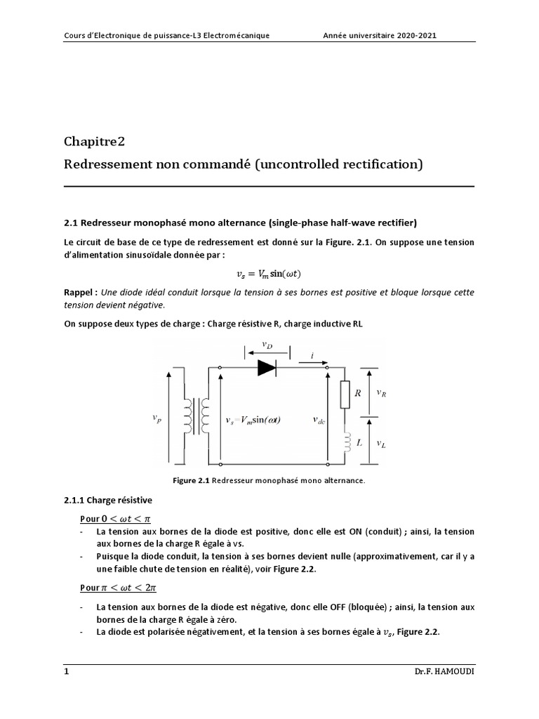 Redressement Non Commandé en Électromécanique | PDF | Redresseur | Diode