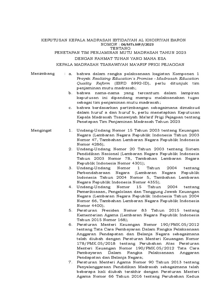 Contoh SK Tim Penjaminan Mutu | PDF