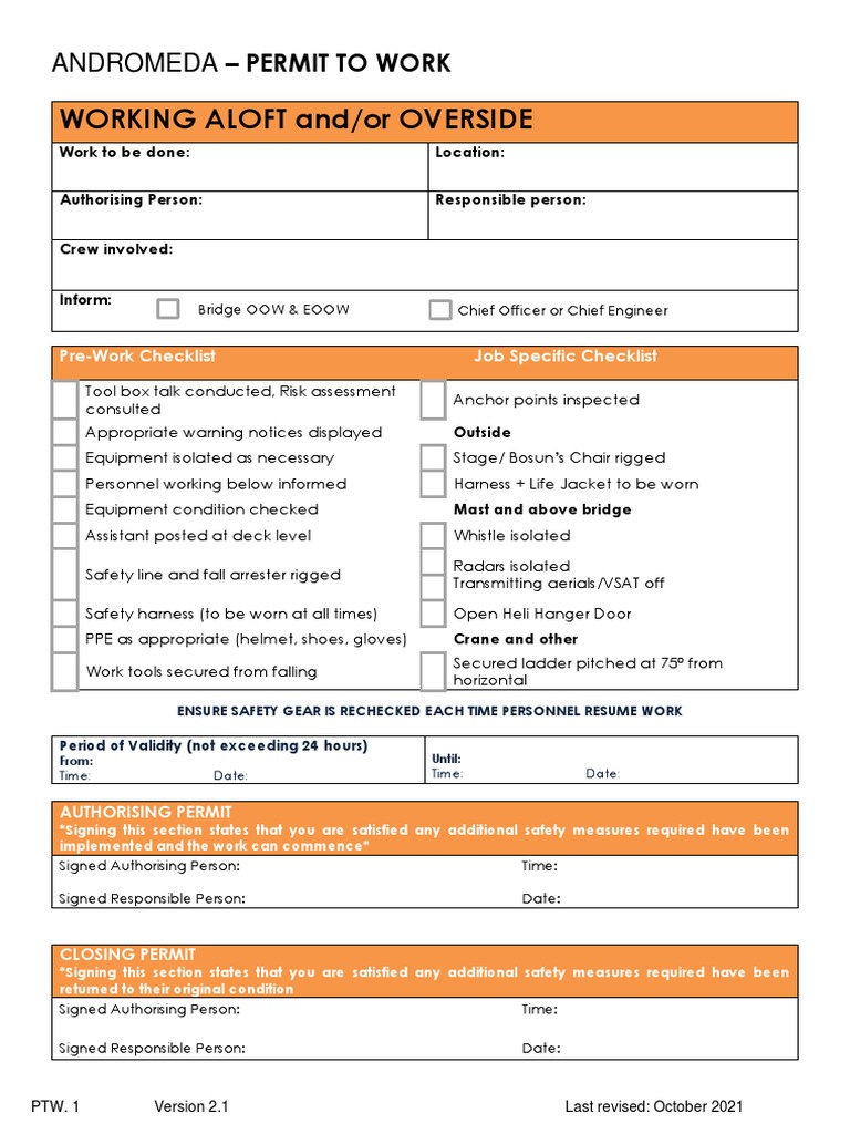 Permit To Work Forms | Download Free PDF | Personal Protective ...