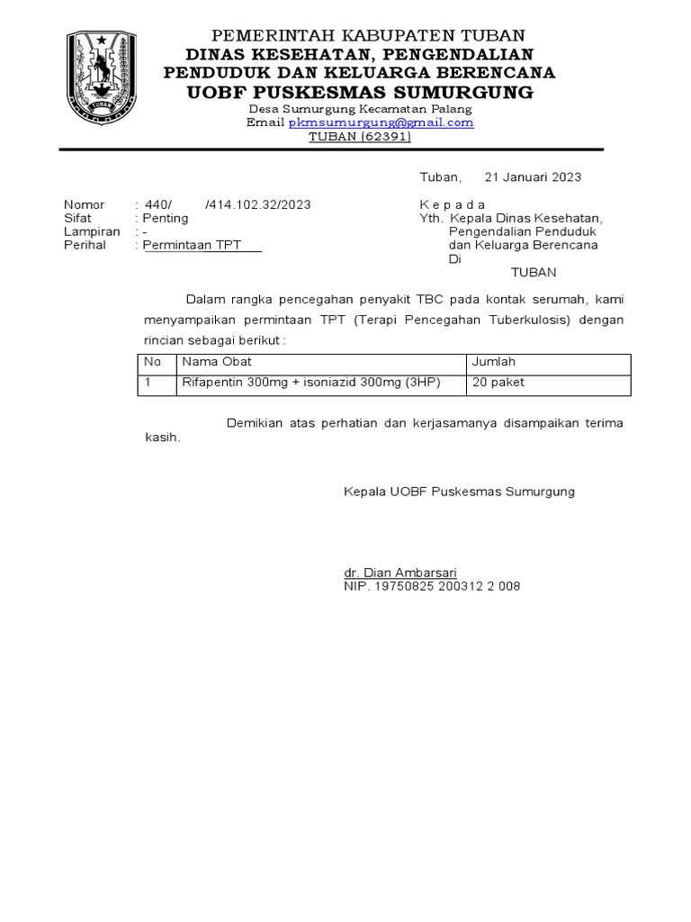 Permintaan TPT untuk Pencegahan TBC | PDF