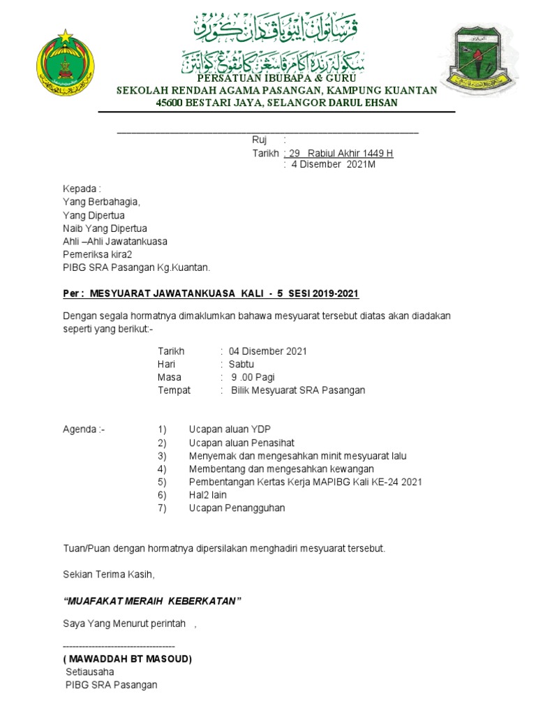 Surat Jemputan Mesyuarat Pibg | PDF