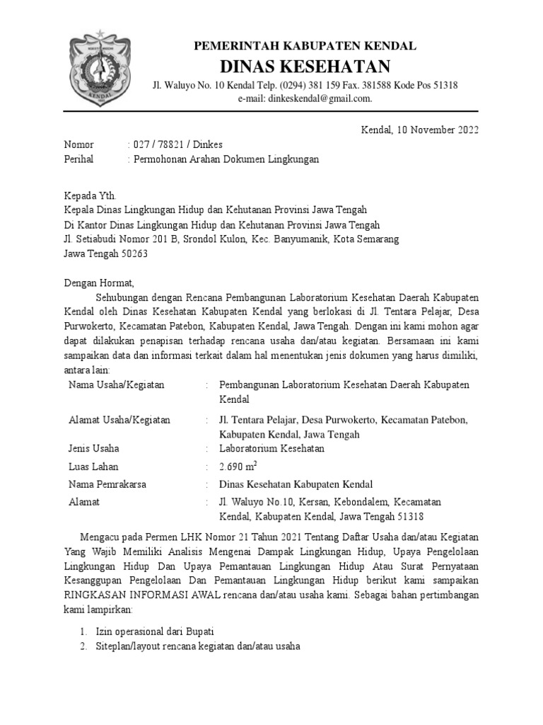 Surat Permohonan Arahan Dokling DLH | PDF