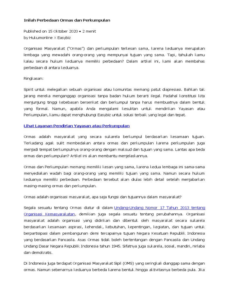 Inilah Perbedaan Ormas Dan Perkumpulan Okey | PDF | Ilmu Sosial