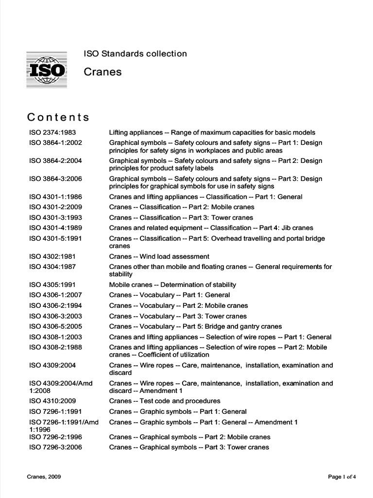ISO Standards for Cranes | PDF | Crane (Machine) | Manufactured Goods