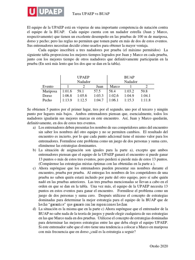 Tarea Buap Vs Upaep | PDF | Nadando
