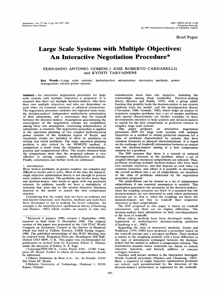 Large Scale Systems With Multiple Object Pdf Mathematical Optimization Decision Making