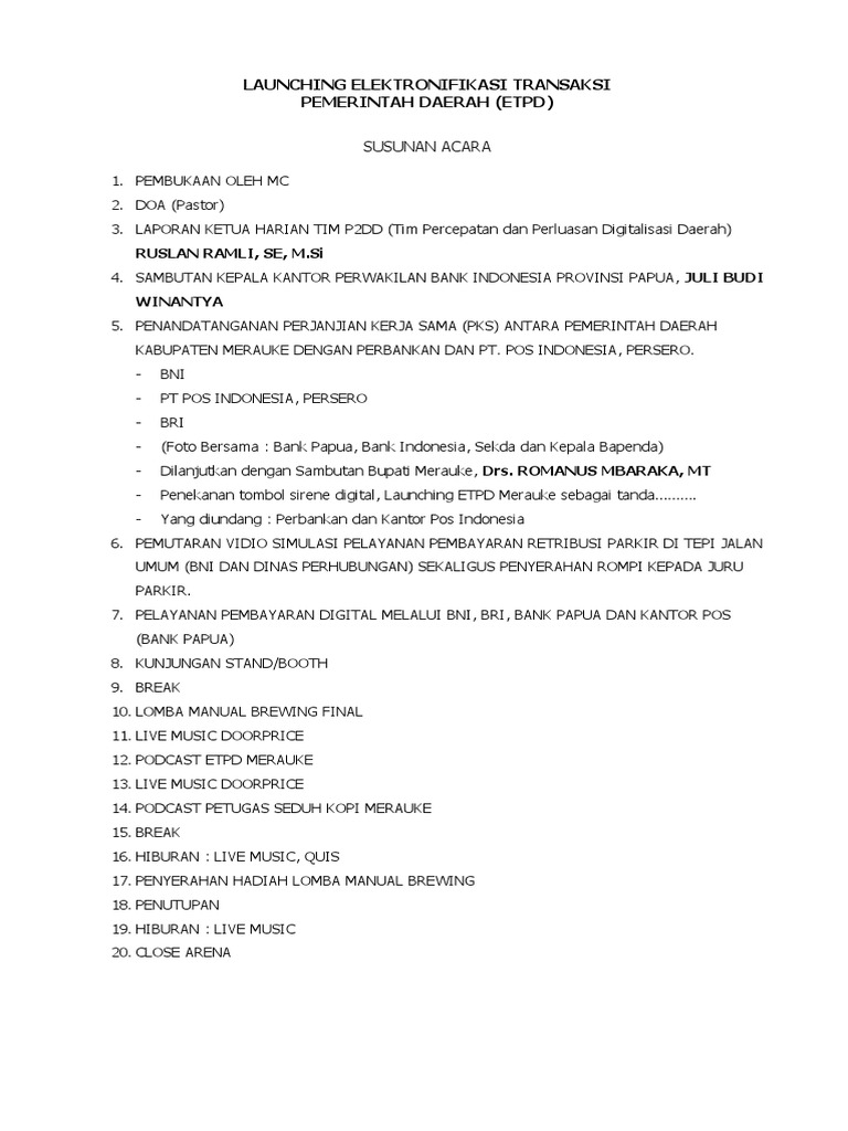 Susunan Acara Launching Etpd 2022 | PDF