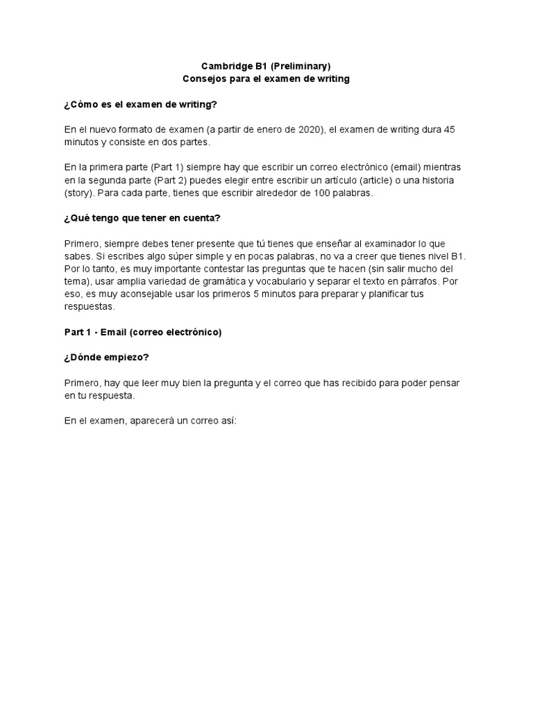 b1 Consejos para El Examen de Writing | PDF
