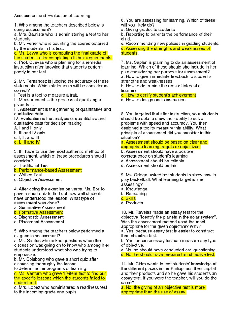 Assessment and Evaluation Reviewer | PDF | Educational Assessment | Rubric (Academic)