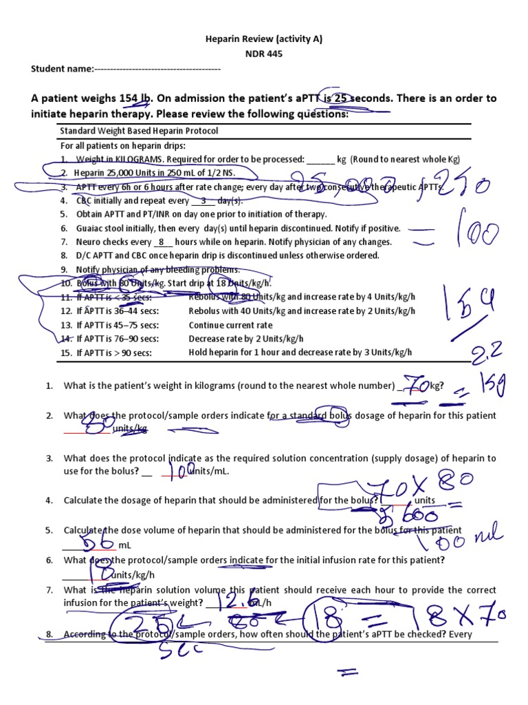 Week 1 Heparin Examples With Answers | PDF | Intravenous Therapy | Thrombus