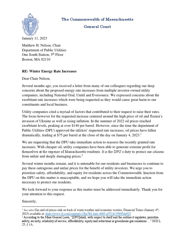 Final Letter To DPU Requesting Reviewing of Current Rates | PDF ...