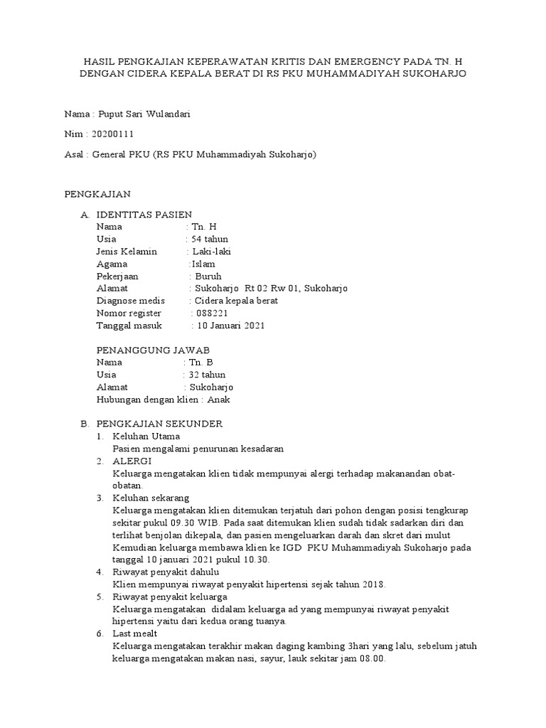 Pengkajian Dan Analisa Data CKB | PDF