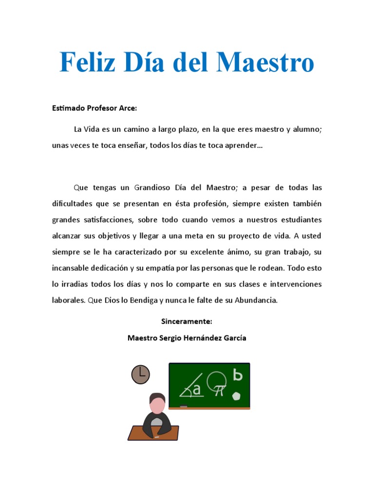 Feliz Día Del Maestro Carta | PDF