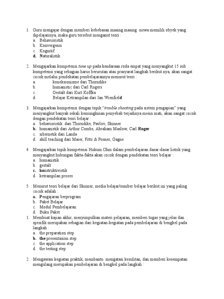 Soal Multiple Choice Sertifikasi TKR | PDF