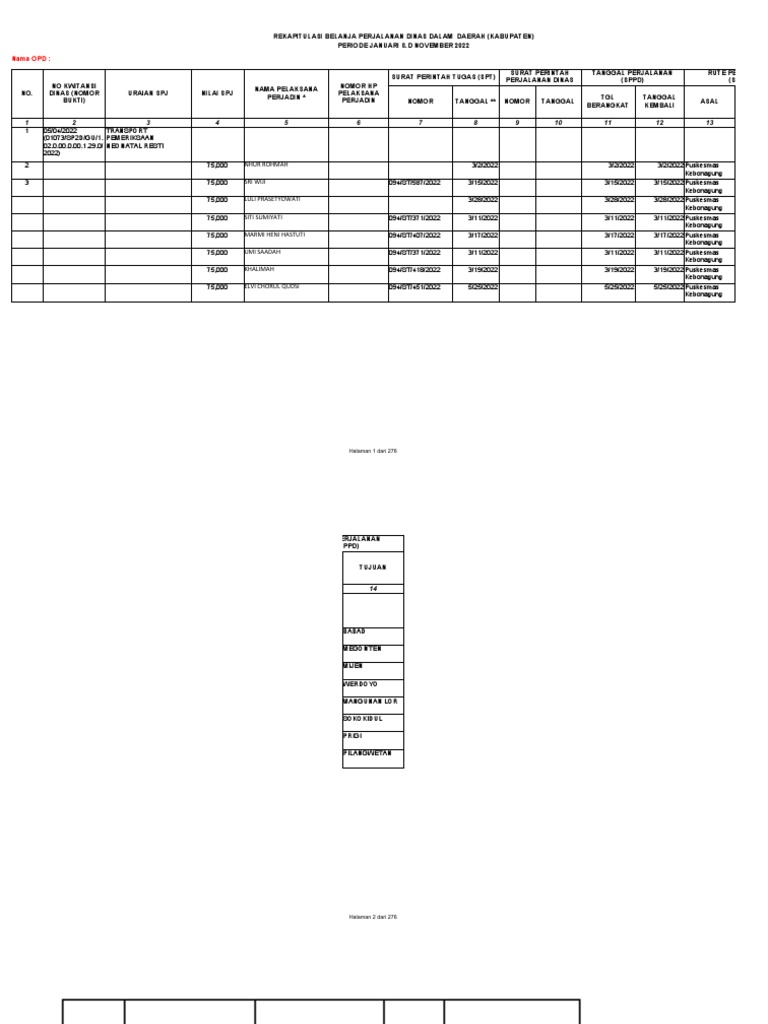 Form Rekap Perjalanan Dinas Demak 2022 | PDF
