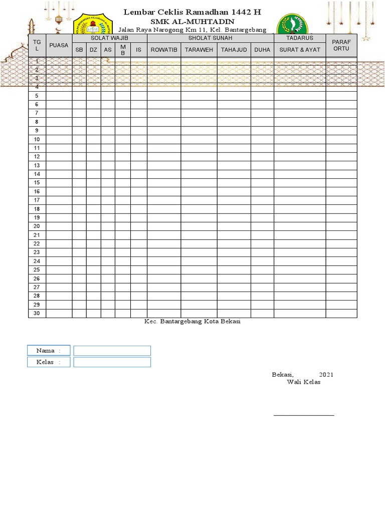 Lembar Ceklis Ramadhan 1442 H | PDF