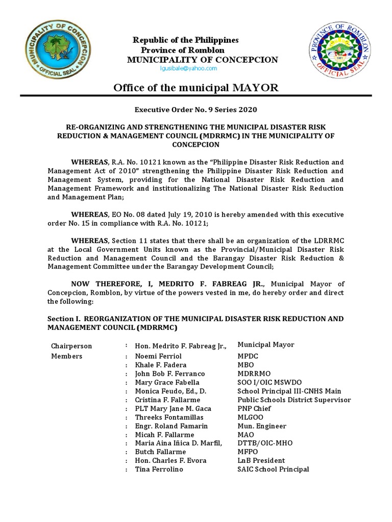 The Municipal Disaster Risk Reduction & Management Council (MDRRMC ...