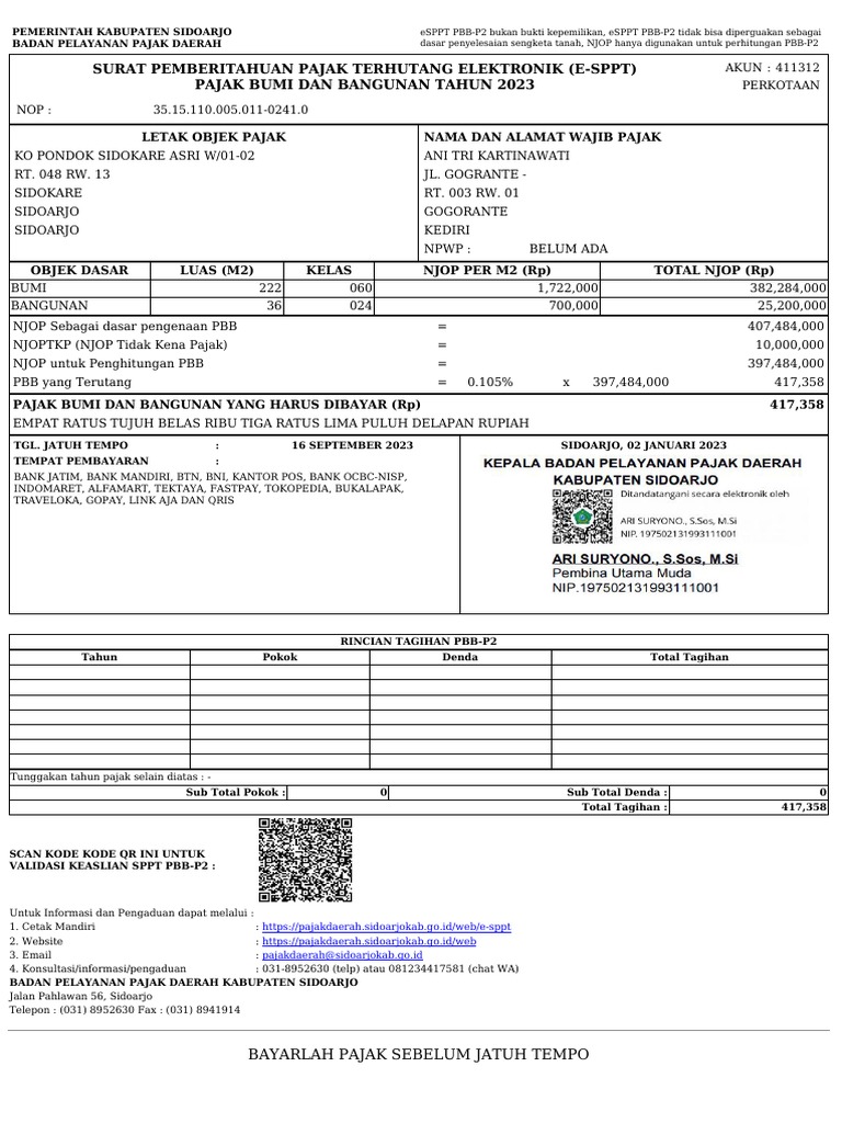 SPPT PBB 2023 (Psa W-3) | PDF