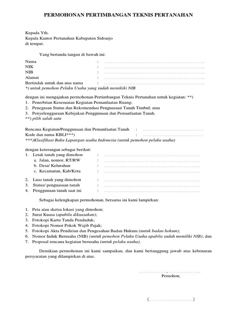 Permohonan Pertimbangan Teknis Tanah | PDF | Hukum | Komputer