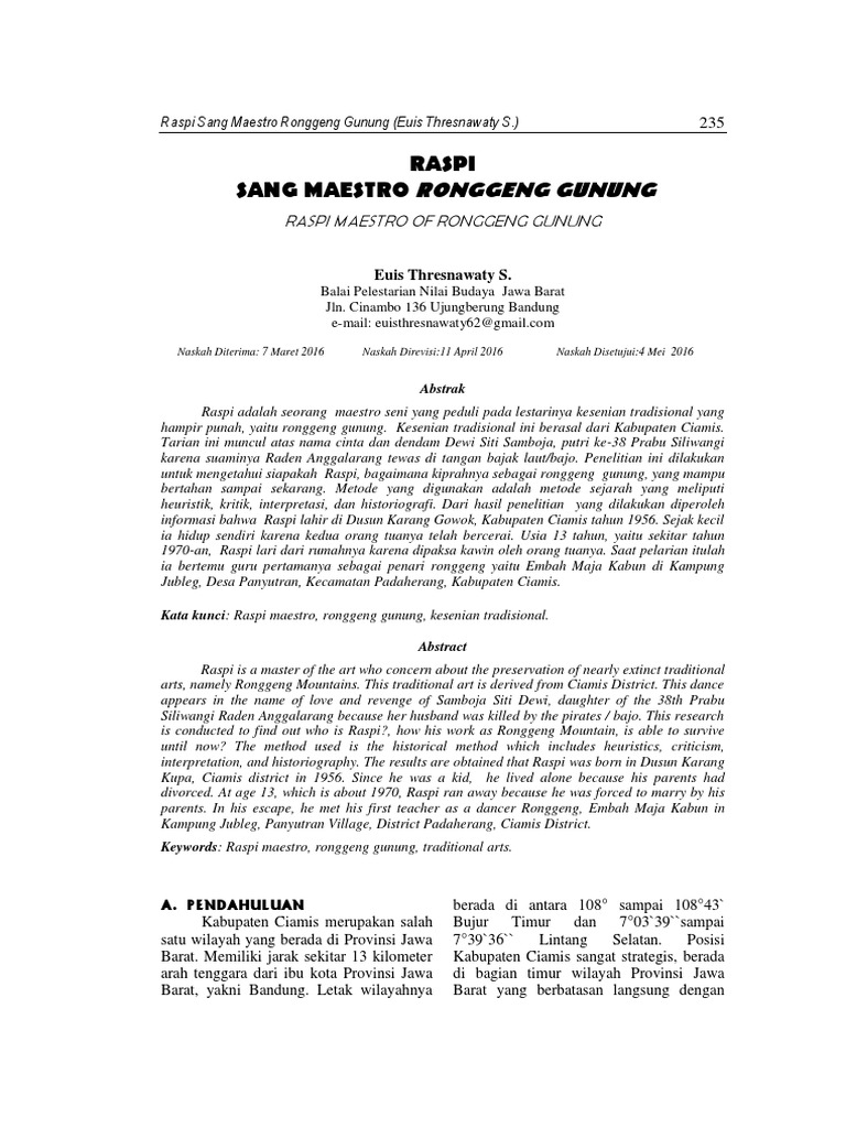 Raspi Sang Maestro Ronggeng Gunung | PDF