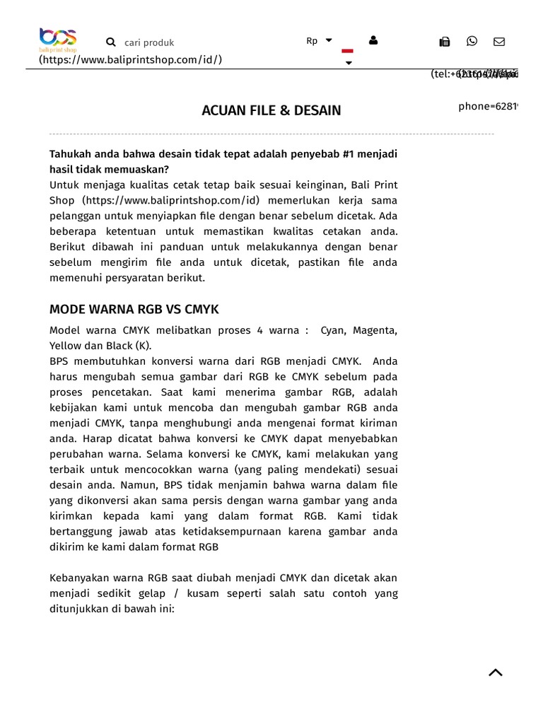 Acuan Dasar Settingan File Dan Desain Untuk Di Percetakan - Bali Print Shop | PDF