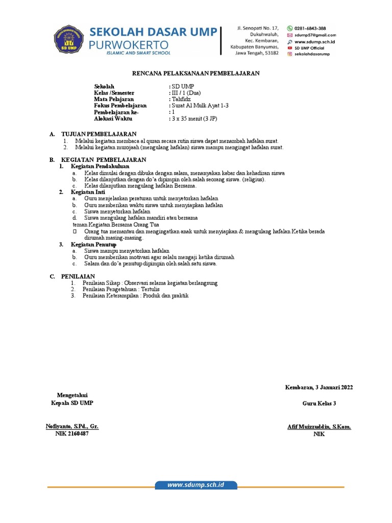 RPP Tahfidz 3 | PDF