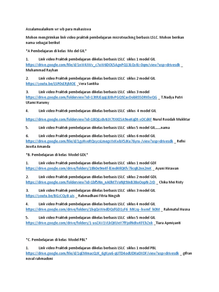 Collection of Video Links Depicting Teaching Practices Based on ...
