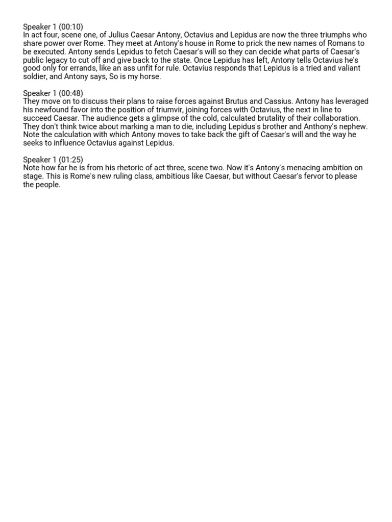 Julius Caesar by Shakespeare - Act 4, Scene 1 Summary & A... | PDF