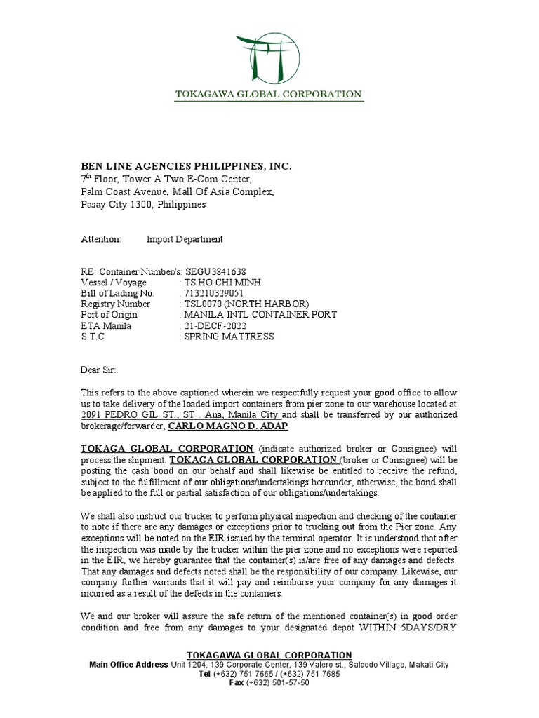 Container Guarantee-Ts Lines (Revised) | PDF | Justice | Crime & Violence