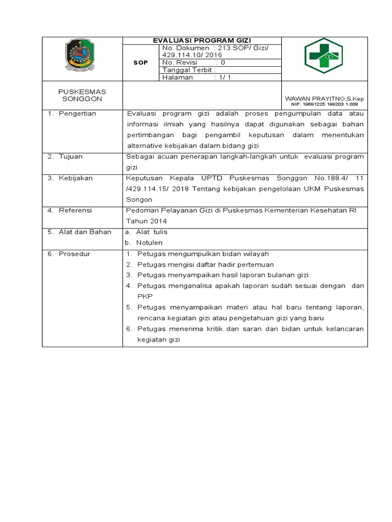 1.SOP Evaluasi Program Gizi | PDF