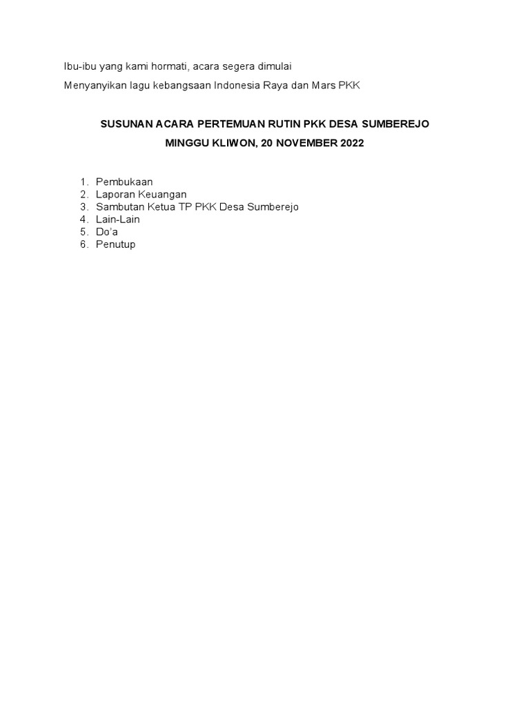 Susunan Acara PKK | PDF